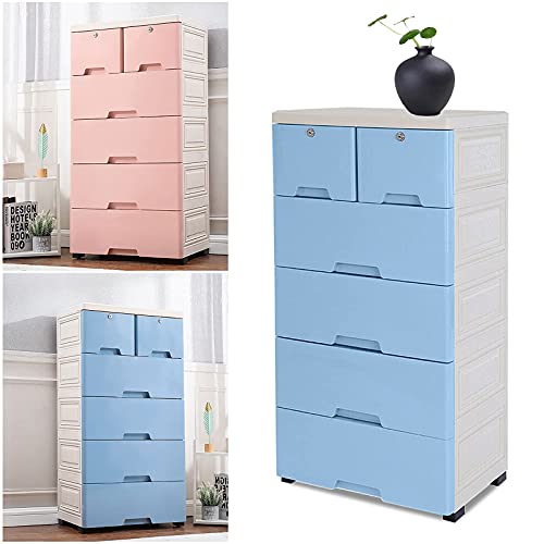 Gdrasuya10 19.68 x 13.78 x 40.16in Plastic Drawers Dresser with 6 Drawers, Plastic Tower Closet Organizer with 4 Wheels Suitable for Apartments Condos And Dorm Rooms (Pink)