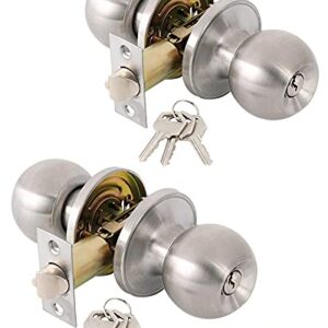 Lanwandeng (2 Pack) Entry Door Knob with Lock and Keys, Exterior/Interior Door Locks with Screwdriver for Bedroom or Bathroom,Satin Nickel Door knobs