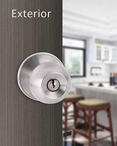 Lanwandeng (2 Pack) Entry Door Knob with Lock and Keys, Exterior/Interior Door Locks with Screwdriver for Bedroom or Bathroom,Satin Nickel Door knobs