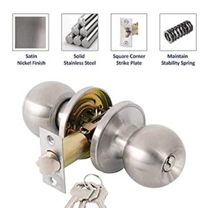 Lanwandeng (2 Pack) Entry Door Knob with Lock and Keys, Exterior/Interior Door Locks with Screwdriver for Bedroom or Bathroom,Satin Nickel Door knobs