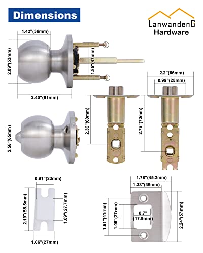 Lanwandeng (2 Pack) Entry Door Knob with Lock and Keys, Exterior/Interior Door Locks with Screwdriver for Bedroom or Bathroom,Satin Nickel Door knobs