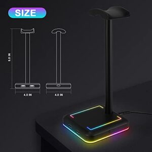 TEEDOR Headphone Stand, RGB Gaming Headset Holder with 2 USB Charger Ports & 10 Lighting Modes for Desktop PC Game Earphone Accessories