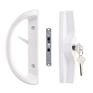 sliding patio door handle set with key cylinder and mortise lock, full replacement handle lock set fits door thickness from 1-1/2" to 1-3/4"，3-15/16” screw hole spacing, reversible design(non-handed)