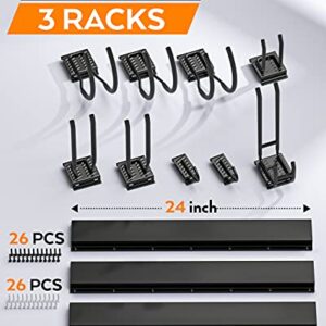 INCLY Garage Tool Storage Rack, 12 PCS Garden Yard Tool Organizer Wall Mount, 72 Inch Adjustable Heavy Duty Steel Garage Organization System with 3 Racks & 9 Wall Hooks