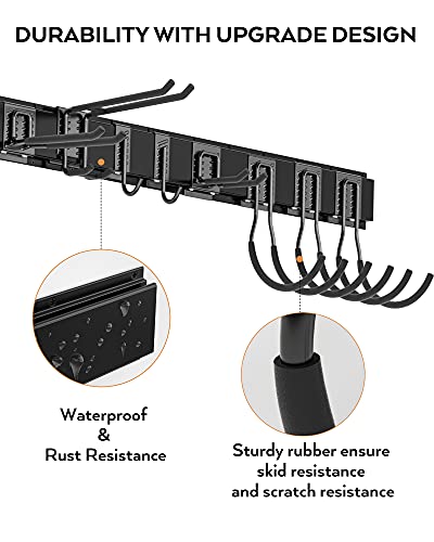 INCLY Garage Tool Storage Rack, 12 PCS Garden Yard Tool Organizer Wall Mount, 72 Inch Adjustable Heavy Duty Steel Garage Organization System with 3 Racks & 9 Wall Hooks