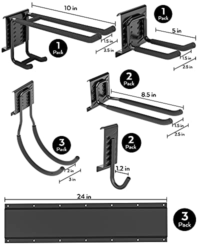 INCLY Garage Tool Storage Rack, 12 PCS Garden Yard Tool Organizer Wall Mount, 72 Inch Adjustable Heavy Duty Steel Garage Organization System with 3 Racks & 9 Wall Hooks