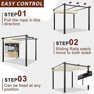 AVAWING 10x10 Outdoor Pergola, Retractable pergola Canopy Garden Gazebo, Aluminum Frame Grape Trellis with Sun Shade Cover