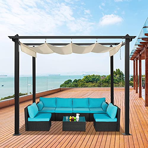 AVAWING 10x10 Outdoor Pergola, Retractable pergola Canopy Garden Gazebo, Aluminum Frame Grape Trellis with Sun Shade Cover