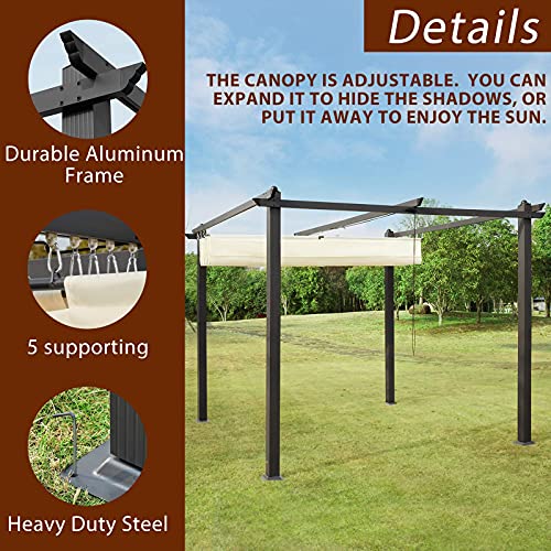 AVAWING 10x10 Outdoor Pergola, Retractable pergola Canopy Garden Gazebo, Aluminum Frame Grape Trellis with Sun Shade Cover