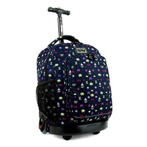 j world new york sunny rolling backpack for kids and adults, game, 17 x 11.5x 5.5 (h x w x d)