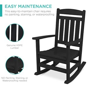 Best Choice Products All-Weather Rocking Chair, Indoor Outdoor HDPE Porch Rocker for Patio, Balcony, Backyard, Living Room w/ 300lb Weight Capacity, Contoured Seat - Black