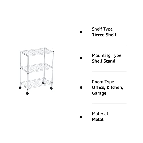 3 Tier Wire Shelving Unit Storage Rack, Metal Heavy Duty Utility Organizers, Organization Units for Products Plant Pantry, Garage, Laundry Racks Durable Shelf Stand, 14"W x 24"L x 30"H, Chrome