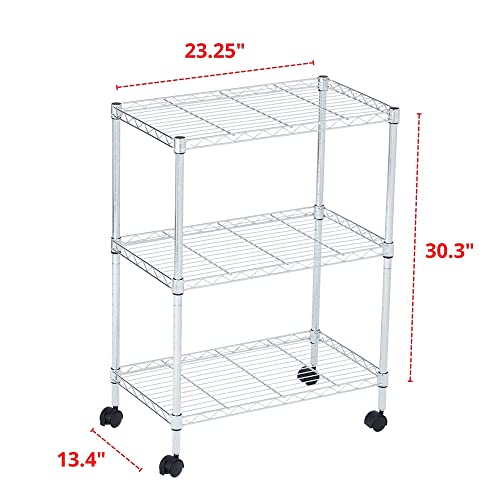 3 Tier Wire Shelving Unit Storage Rack, Metal Heavy Duty Utility Organizers, Organization Units for Products Plant Pantry, Garage, Laundry Racks Durable Shelf Stand, 14"W x 24"L x 30"H, Chrome