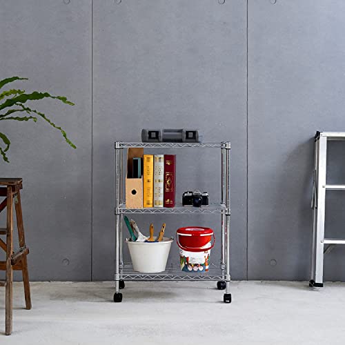 3 Tier Wire Shelving Unit Storage Rack, Metal Heavy Duty Utility Organizers, Organization Units for Products Plant Pantry, Garage, Laundry Racks Durable Shelf Stand, 14"W x 24"L x 30"H, Chrome