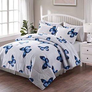 artall butterfly pattern bed in a bag bedding 8 piece full/queen comforter sets 1 comforter, 2 pillow shams, 1 flat sheet, 1 fitted sheet, 1 bed skirt, 2 pillowcases,blue