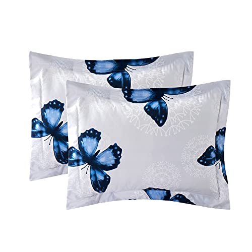 ARTALL Butterfly Pattern Bed in A Bag Bedding 8 Piece Full/Queen Comforter Sets 1 Comforter, 2 Pillow Shams, 1 Flat Sheet, 1 Fitted Sheet, 1 Bed Skirt, 2 Pillowcases,Blue