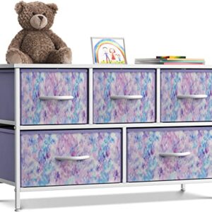 Sorbus Kids Dresser with 5 Drawers - Storage Chest Organizer Unit with Steel Frame, Wood Top, Easy Pull Fabric Bins - Long Wide TV Stand for Bedroom Furniture, Hallway, Closet & Office Organization