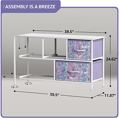 Sorbus Kids Dresser with 5 Drawers - Storage Chest Organizer Unit with Steel Frame, Wood Top, Easy Pull Fabric Bins - Long Wide TV Stand for Bedroom Furniture, Hallway, Closet & Office Organization