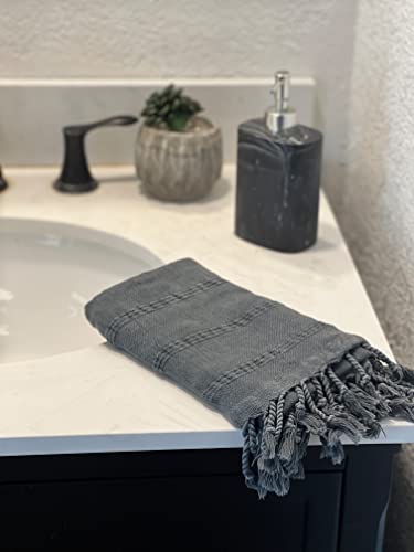 Luxury Cotton Turkish Hand Towel, Decorative Kitchen Towels Farmhouse, Black Hand Towels for Bathroom, Soft&Absorbent Hand Towels for Head Face Guest Tea Dishcloth Gym Spa - Charcoal Gray/Black