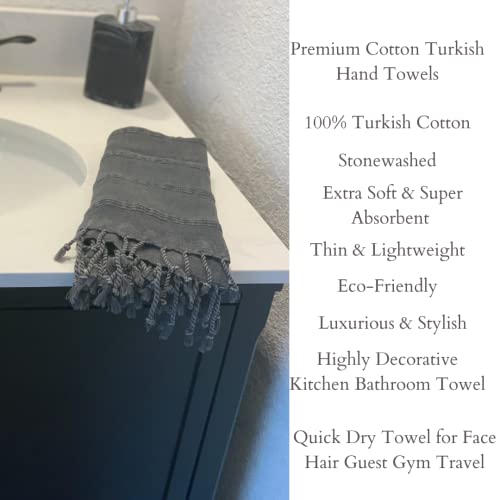 Luxury Cotton Turkish Hand Towel, Decorative Kitchen Towels Farmhouse, Black Hand Towels for Bathroom, Soft&Absorbent Hand Towels for Head Face Guest Tea Dishcloth Gym Spa - Charcoal Gray/Black