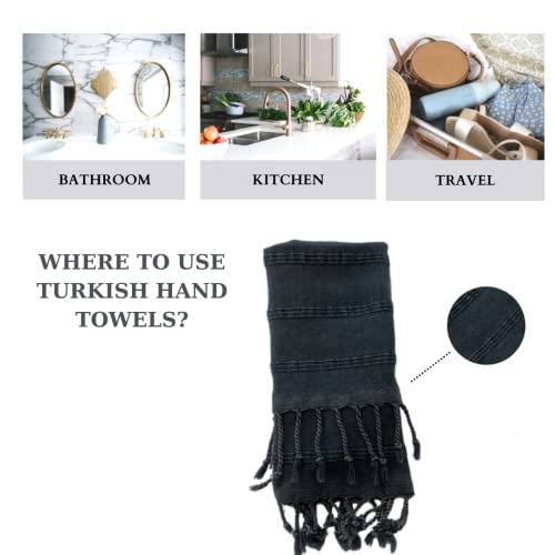 Luxury Cotton Turkish Hand Towel, Decorative Kitchen Towels Farmhouse, Black Hand Towels for Bathroom, Soft&Absorbent Hand Towels for Head Face Guest Tea Dishcloth Gym Spa - Charcoal Gray/Black