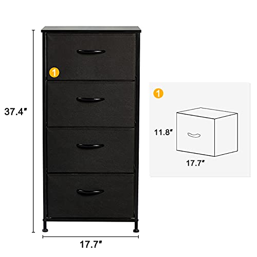 JAJUMUDO Dresser with 4 Drawers,Wood Fabric Drawers Tower with 4 Drawers Storage Unit,Wooden Top Organizer Unit for Bedroom, Living Room, Closets & Nursery(Black)