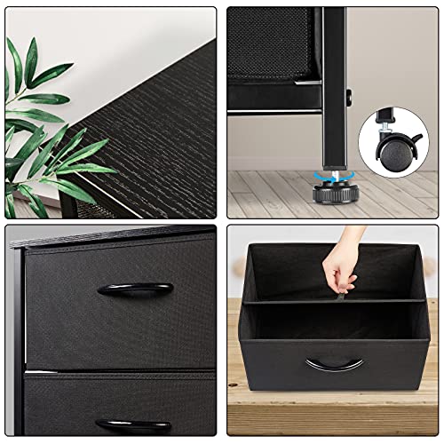 JAJUMUDO Dresser with 4 Drawers,Wood Fabric Drawers Tower with 4 Drawers Storage Unit,Wooden Top Organizer Unit for Bedroom, Living Room, Closets & Nursery(Black)