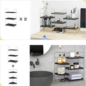 kaileyouxiangongsi 3-Tier Bathroom Countertop Organizer -Makeup Organizer -Corner Storage Shelf- Kitchen Spice Rack Standing Shelf-Great for Vanity, Bathroom, Bedroom, Kitchen (Silver&Black)