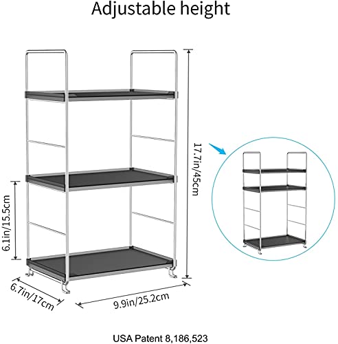 kaileyouxiangongsi 3-Tier Bathroom Countertop Organizer -Makeup Organizer -Corner Storage Shelf- Kitchen Spice Rack Standing Shelf-Great for Vanity, Bathroom, Bedroom, Kitchen (Silver&Black)