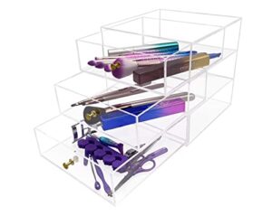 creative planet acrylic drawer organizer storage drawers for jewelry makeup hair accessories cosmetics sunglasses toiletries (3-level-7"x7"x7"-transparent)