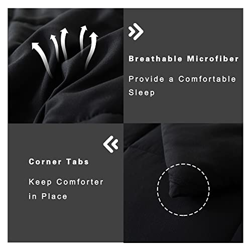 DOWNCOOL Queen Comforter Set -All Seasons Bedding Comforters & Sets with 2 Pillow Cases-3 Pieces Bed Set Queen Down Alternative Comforter Set -Black Bedding Comforter Sets Queen (88x90 inches)