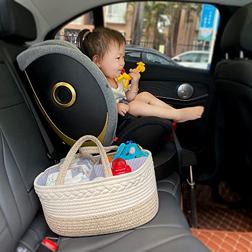 YeaYee Baby Diaper Caddy Organizer, Portable Nursery Storage Basket with Changeable Compartments, 100% Cotton Woven Rope Baskets, Car & Changing Table Tote, Newborn Gift