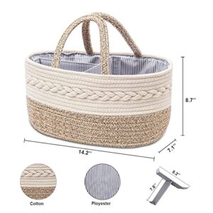 YeaYee Baby Diaper Caddy Organizer, Portable Nursery Storage Basket with Changeable Compartments, 100% Cotton Woven Rope Baskets, Car & Changing Table Tote, Newborn Gift