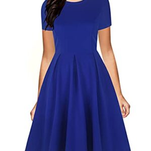 oxiuly Women's Vintage Half Sleeve O-Neck Contrast Casual Pockets Party Swing Dress OX253 (Royal Blue, L)