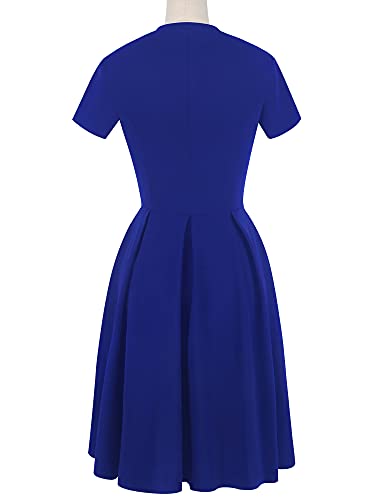 oxiuly Women's Vintage Half Sleeve O-Neck Contrast Casual Pockets Party Swing Dress OX253 (Royal Blue, L)