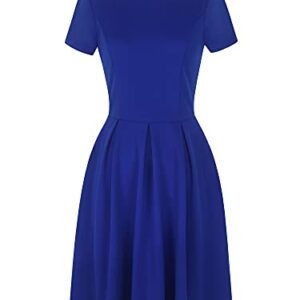 oxiuly Women's Vintage Half Sleeve O-Neck Contrast Casual Pockets Party Swing Dress OX253 (Royal Blue, L)