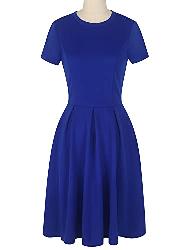 oxiuly Women's Vintage Half Sleeve O-Neck Contrast Casual Pockets Party Swing Dress OX253 (Royal Blue, L)