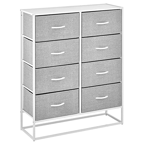 mDesign Wide Modern 8-Drawer Dresser Storage Unit, Sturdy Steel Frame, Wood Top, Easy-Pull Wood Handles/Fabric Bins, Organizer for Bedroom, Hallway, Entryway, Closet, Margo Collection, Gray