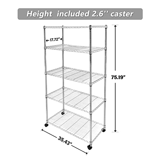 YSSOA 5-Tier Heavy Duty Storage Shelving Unit,Chrome,35L x 18W x 70H inch