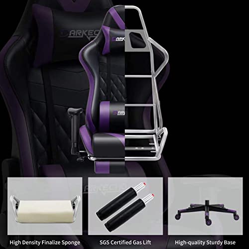 Darkecho Gaming Chair Office Chair with Footrest Massage Racing Ergonomic Chair Leather Reclining Video Game Chair Adjustable Armrest High Back Gamer Chair with Headrest and Lumbar Support Purple