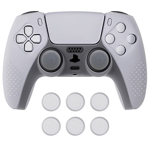 eXtremeRate PlayVital Clear White 3D Studded Edition Anti-Slip Silicone Cover Skin for ps5 Controller, Soft Rubber Case for ps5 Wireless Controller with 6 Clear White Thumb Grip Caps