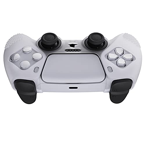 eXtremeRate PlayVital Clear White 3D Studded Edition Anti-Slip Silicone Cover Skin for ps5 Controller, Soft Rubber Case for ps5 Wireless Controller with 6 Clear White Thumb Grip Caps