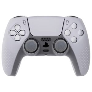 eXtremeRate PlayVital Clear White 3D Studded Edition Anti-Slip Silicone Cover Skin for ps5 Controller, Soft Rubber Case for ps5 Wireless Controller with 6 Clear White Thumb Grip Caps