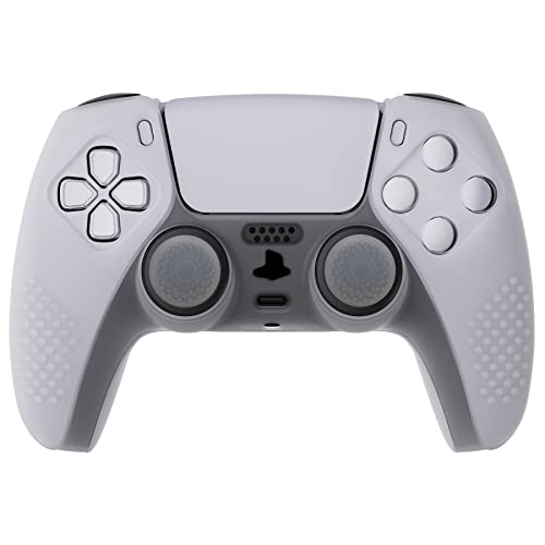 eXtremeRate PlayVital Clear White 3D Studded Edition Anti-Slip Silicone Cover Skin for ps5 Controller, Soft Rubber Case for ps5 Wireless Controller with 6 Clear White Thumb Grip Caps