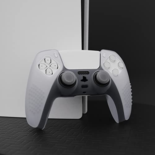 eXtremeRate PlayVital Clear White 3D Studded Edition Anti-Slip Silicone Cover Skin for ps5 Controller, Soft Rubber Case for ps5 Wireless Controller with 6 Clear White Thumb Grip Caps