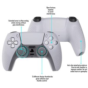 eXtremeRate PlayVital Clear White 3D Studded Edition Anti-Slip Silicone Cover Skin for ps5 Controller, Soft Rubber Case for ps5 Wireless Controller with 6 Clear White Thumb Grip Caps