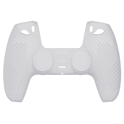 eXtremeRate PlayVital Clear White 3D Studded Edition Anti-Slip Silicone Cover Skin for ps5 Controller, Soft Rubber Case for ps5 Wireless Controller with 6 Clear White Thumb Grip Caps