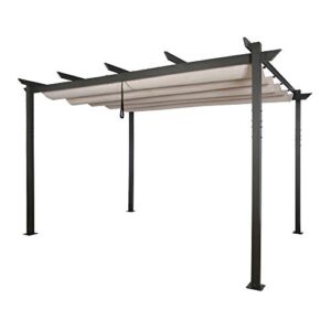 10'x13' outdoor retractable pergola non-rust aluminum patio pergola shelter with sun shade canopy for garden, deck, backyard, beige