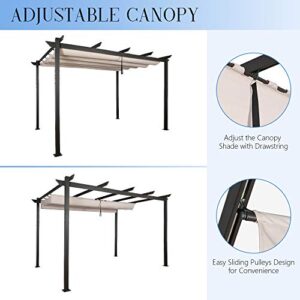 10'x13' Outdoor Retractable Pergola Non-Rust Aluminum Patio Pergola Shelter with Sun Shade Canopy for Garden, Deck, Backyard, Beige