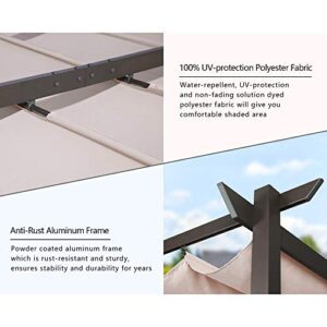 10'x13' Outdoor Retractable Pergola Non-Rust Aluminum Patio Pergola Shelter with Sun Shade Canopy for Garden, Deck, Backyard, Beige